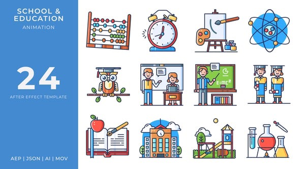 Download School & Education Animated Icons | After Effects - Videohive ...