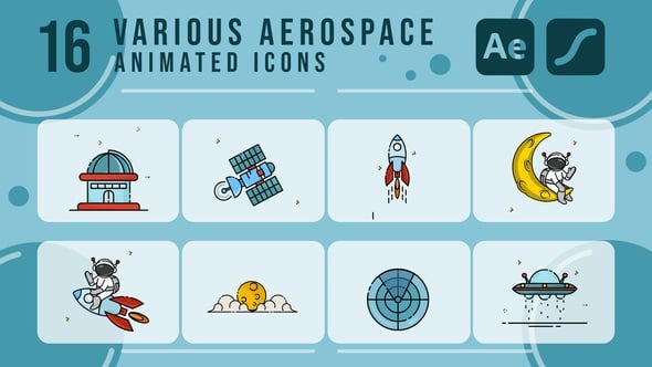 Download set of aerospace icon line color vector icon 2d animation ...